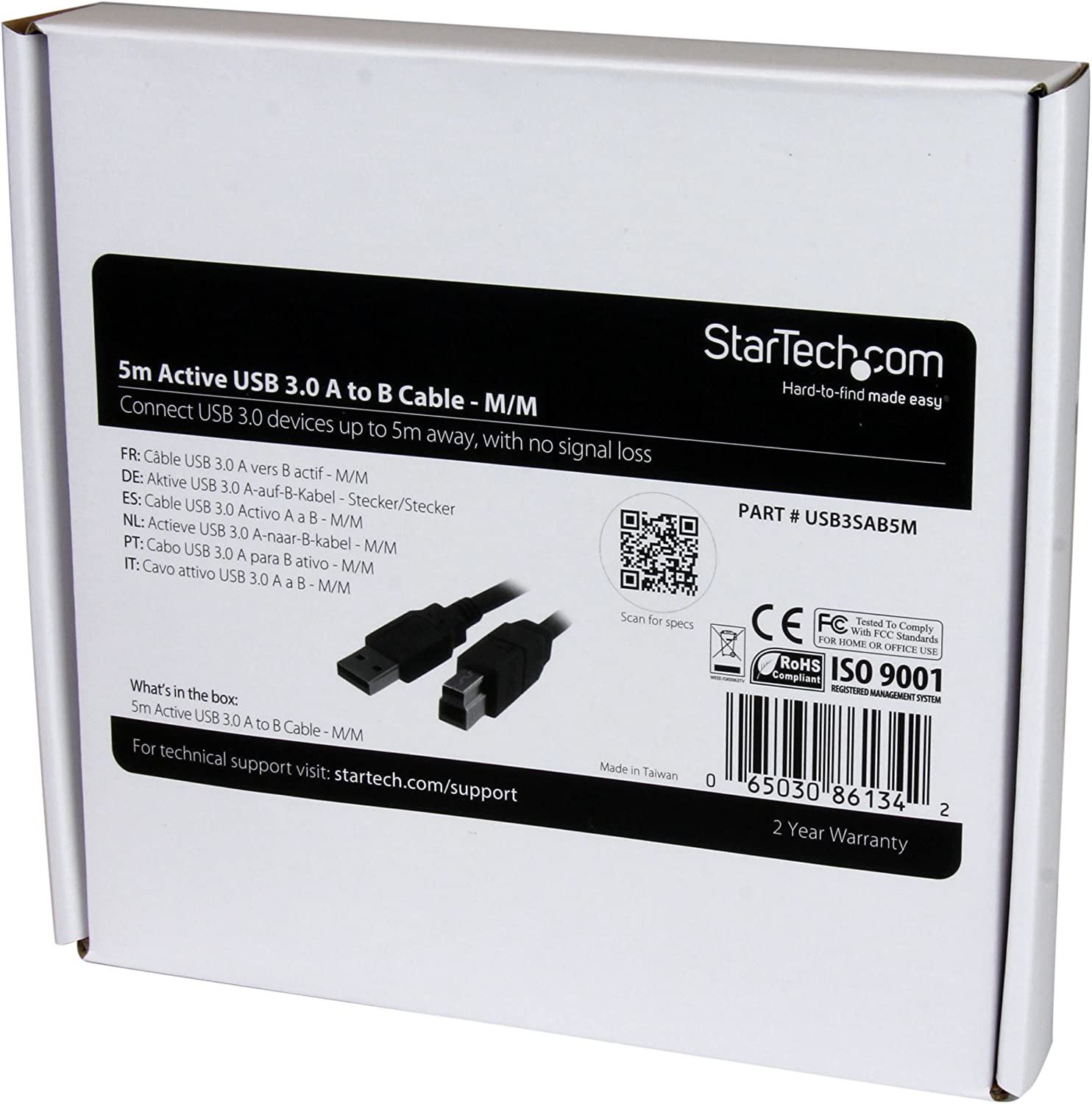 StarTech ACTIVE USB 3.0 USB-A TO USB-B CABLE(USB3SAB5M) (2 Years Manuf