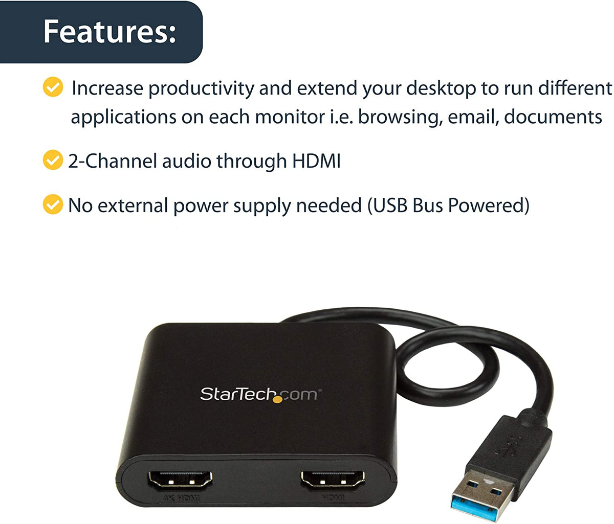 StarTech USB TO HDMI ADAPTER - USB TO DUAL HDMI ADAPTER(USB32HD2) (2 Y